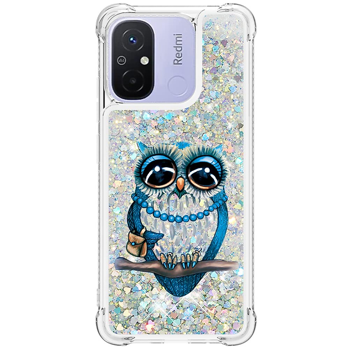 Monwutong Slim Fit Phone Case for Xiaomi Redmi 12C,Glitter Liquid Quicksand Effect Silicone Soft TPU Fashion Case with Four Corners Anti-Drop Protection for Redmi 12C,YBDT Owl