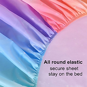 URLINENS Rainbow Sheets Twin Size 3 Piece, Tie Dye Pastel Girls Sheet Set for Kids Teens, Glitter Fun Girly Bed Sheets Soft Microfiber Rainbow Bedding Set 1 Fitted Sheet 1 Flat Sheet 1 Pillowcase