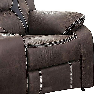Benjara Faux Leather Upholstered Loveseat with Pillow Back and Center Console, Brown