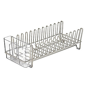 iDesign Metal Dish Drying Rack with Silverware Drainer, The Classico Collection – 12.5" x 5.5" x 4", Satin Silver