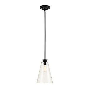 Globe Electric 61258 Gizele 1-Light Pendant Lighting, Matte Black, Seeded Glass Shade, 60W Vintage Edison Incandescent Bulb Included