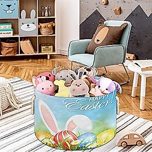Happy Easter Eggs And Rabbit Large Round Baskets for Storage Laundry Baskets with Handles Blanket Storage Basket for Bathroom Shelves Bins for Organizing Nursery Hamper Girl Boy