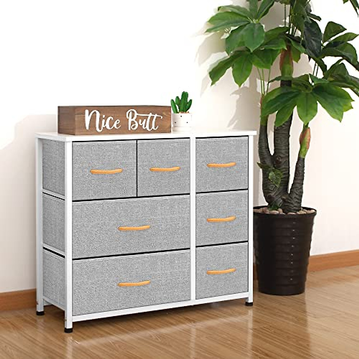 AZL1 Life Concept Dresser Storage Furniture Organizer-Large Standing Unit for Bedroom, Office, Entryway, Living Room and Closet-7 Removable Fabric Drawers, Light Grey