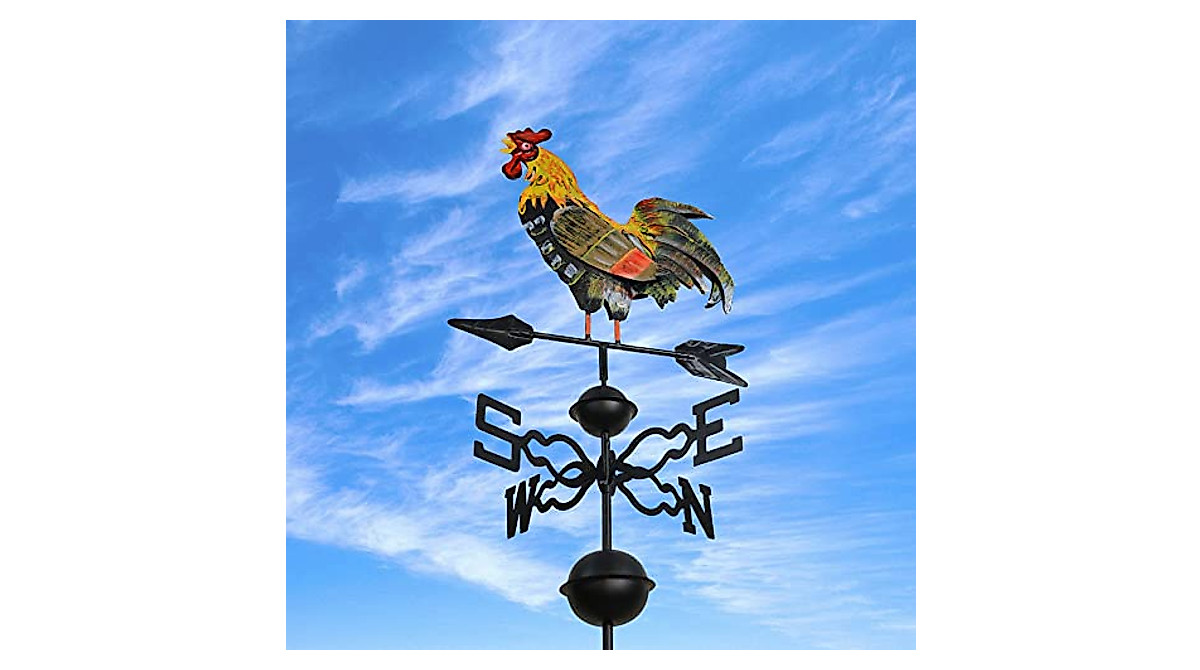 HGC 48 in. Metal Weather Vane with Rooster Ornament - Farmhouse Decor