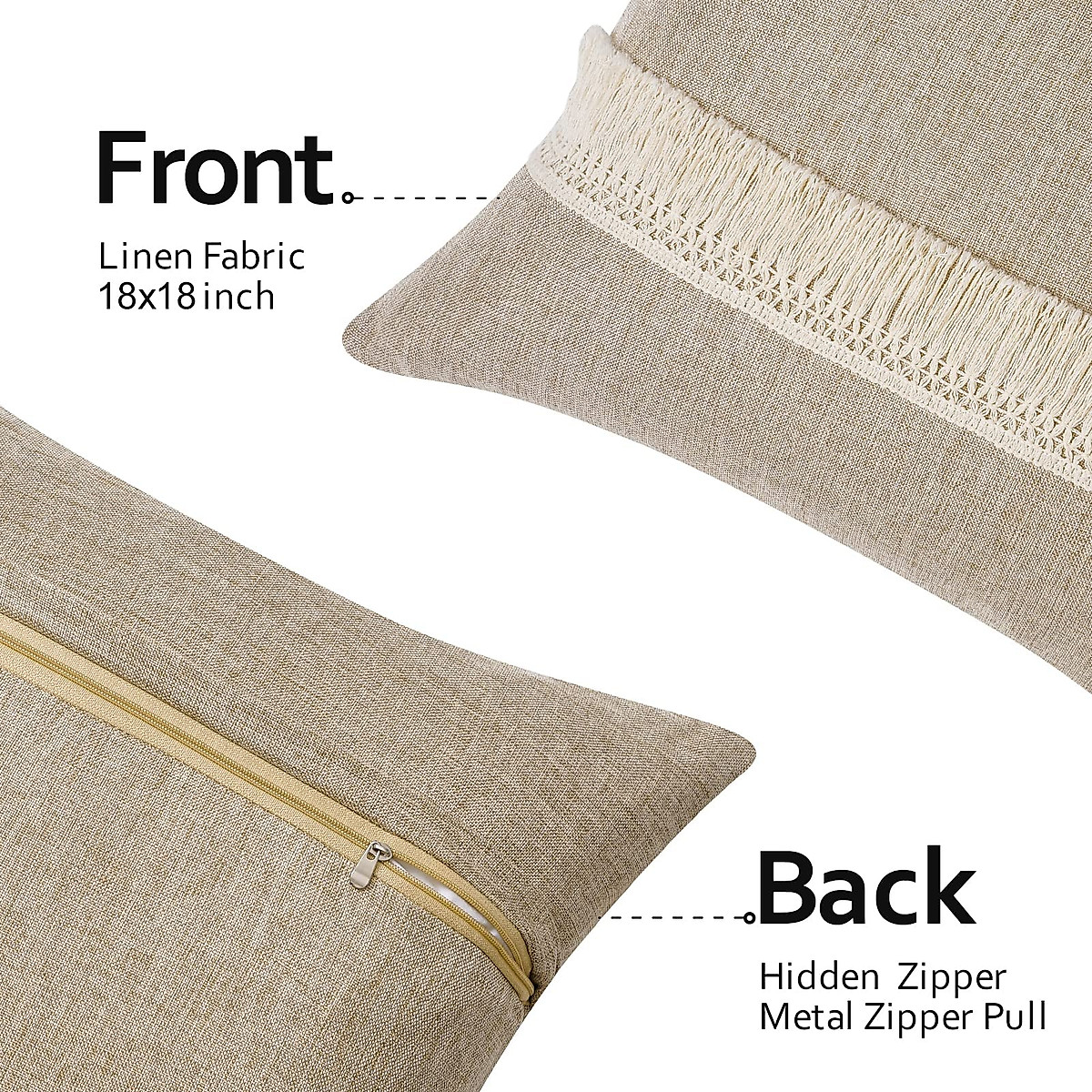 Topfinel Neutral Decorative Throw Pillow Covers 18 x 18 Set of 4,Beige Boho Pillows for Couch Sofa Bed Living Room,Rustic Burlap Linen Cushion Cover Bohemia Home Decor(Square 18 Inches/45 x 45 cm