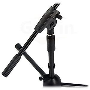 Short Microphone Stand with Boom Arm by GRIFFIN | Low Profile Tripod Mic Stand Mount for Kick Bass Drum, Studio Desktop Recording, Singing, & Guitar Amplifiers | Small Height Telescoping Boom Holder