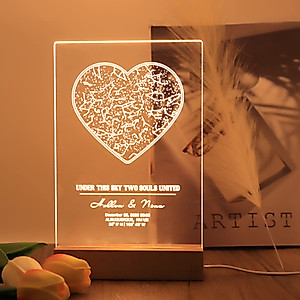 ALBK Custom Star Map - Personalized Star Constellation Map with Light Art Print Acrylic Plaque Led Gift for Special Date Couples Anniversary Engagement Birthday Heart Shape