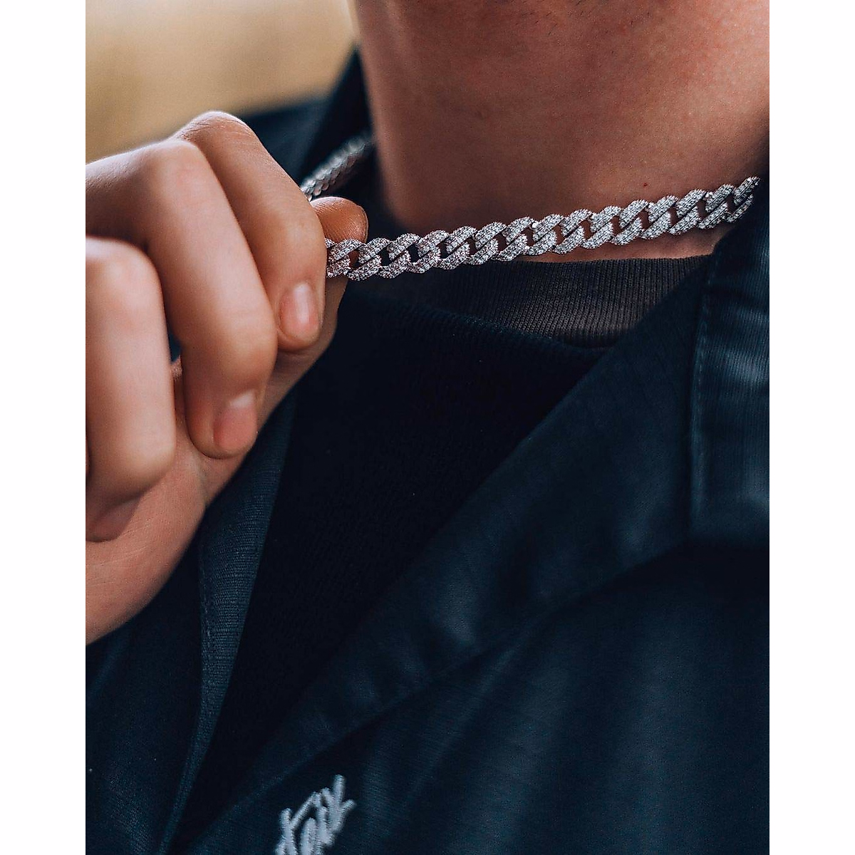 OYOGAA 9mm 6 Times 14K Gold Plated Miami Cuban Link Chain Dupre Cuban Link Chains for Men Iced Out CZ Cuban Link Gifts for Women (White Gold, 16)