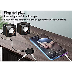 zdyCGTime Headphone Splitter, 3.5mm Stereo Audio Headset Adapter 3.5mm 6-Port Music Sharer, 3.5mm 6 Port Female Headphone Splitter Audio Connector with 3.5mm M/M TRS Stereo Plug Cable(Black)