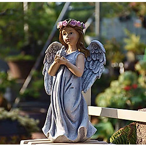 Sun Shade Angel Grasping Dove Standing Sculpture Statue Outdoor Garden Decoration Commemorative Gift 12.6" high (Resin) Gray