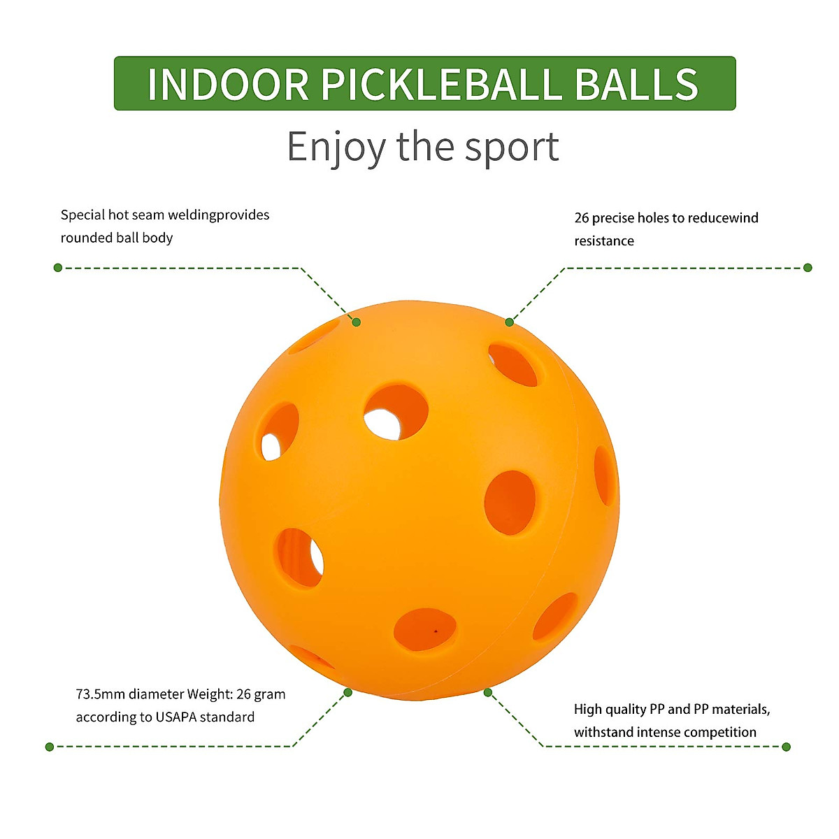 CAMSOON Indoor 26 Hole Indoor Orange Pickleball Balls Bright Orange Pickle Balls 6 Pack USAPA Paddle Ball Regulation Size A Great Addition for a Pickleball Set (Orange-6Pack)