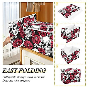 innewgogo Day Of The Dead Gold Skull Storage Bins with Lids for Organizing Closet Organizers with Handles Oxford Cloth Storage Cube Box for Toys