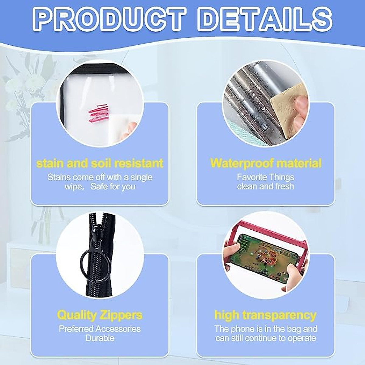 VEXTROFORT Small Makeup Pouches for Purse, Mini Clear Zipper Bag, 5 Pieces Waterproof Travel Organizer for Women Girls Waterproof (Black, Gray, Rose Red, Blue, Yellow)