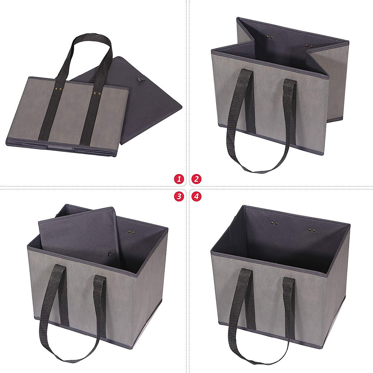 5 Pack Large Reusable Grocery Bags Foldable Durable Heavy Duty Tote Bag Set Eco Friendly Collapsible Shopping Cart Boxes Storage Bins Cubes with Long Handles Reinforced Bottom