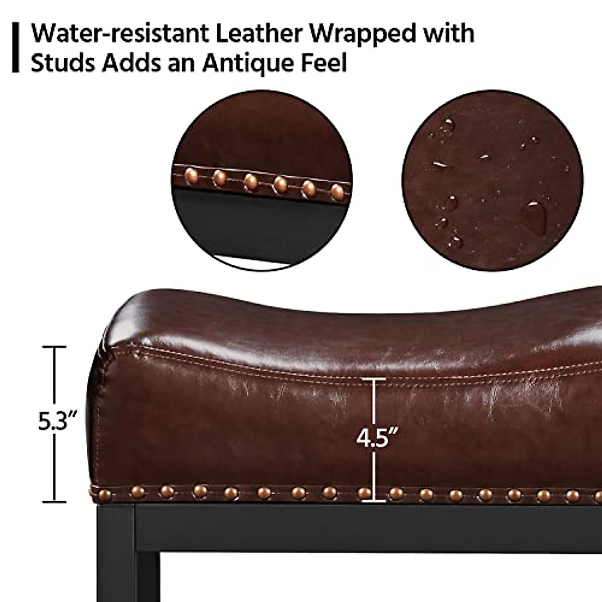 Yaheetech 26" Bar Stools Set of 4 Counter Height Bar Stools Leather Saddle Stool Kitchen Stools for Island Modern Backless Faux Leather Counter Stool, Dark Brown