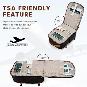 LOVEVOOK 40L Large Travel Backpack for Women Men, 17 Inch Carry on Backpack for Traveling on Airplane, Personal Item Bag Airline Approved, Business Causal Weekender Backpack, Black-Brown