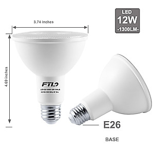 FTL PAR30 LED Bulb 3000K Warm White Long Neck Flood Light Dimmable 12W 1300lm E26 40 Degree 75W Halogen Spot Replacement for Outdoor Indoor Recessed Can Lighting 4-Pack