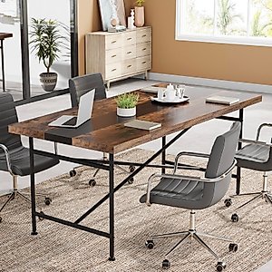 Tribesigns 63 Inch Conference Table, 6 Person Rectangular Conference Table, Meeting Table Seminar Boardroom Table with Strong Metal Frame for Office Conference Room (Rustic Brown & Black)