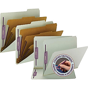 Smead 100% Recycled End Tab Pressboard Classification File Folder with SafeSHIELD Fasteners, 2 Dividers, 2" Expansion, Legal Size, Gray/Green, 10 per Box (29810)