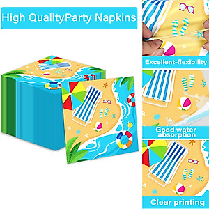 200 Pieces Beach Party Supplies Summer Birthday Party Decorations Disposable Paper Plates Napkins Forks Dinnerware Tableware Set Beach Party Decoration Favors For Kids Serves 50