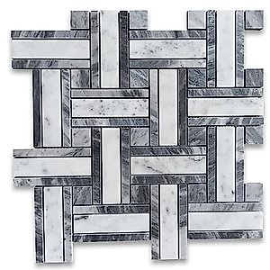 Stone Center Online Carrara White Marble 1 inch Twine Basketweave Mosaic Tile w/Bardiglio Gray Honed Kitchen Bath Wall Floor Backsplash Shower (1 Sheet)