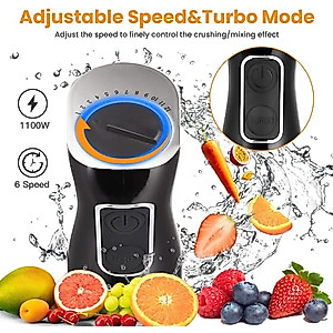 Immersion Blender Handheld, 800W 12-Speed Hand Blender, 5 in 1 Emersion Stick Blender Electric, 600ml Beaker, 500ml Chopper, Egg Whisk, Milk Frother