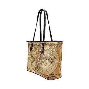 InterestPrint Modern Vintage Antique World Map Leather Tote Shoulder Bags Handbags for Women