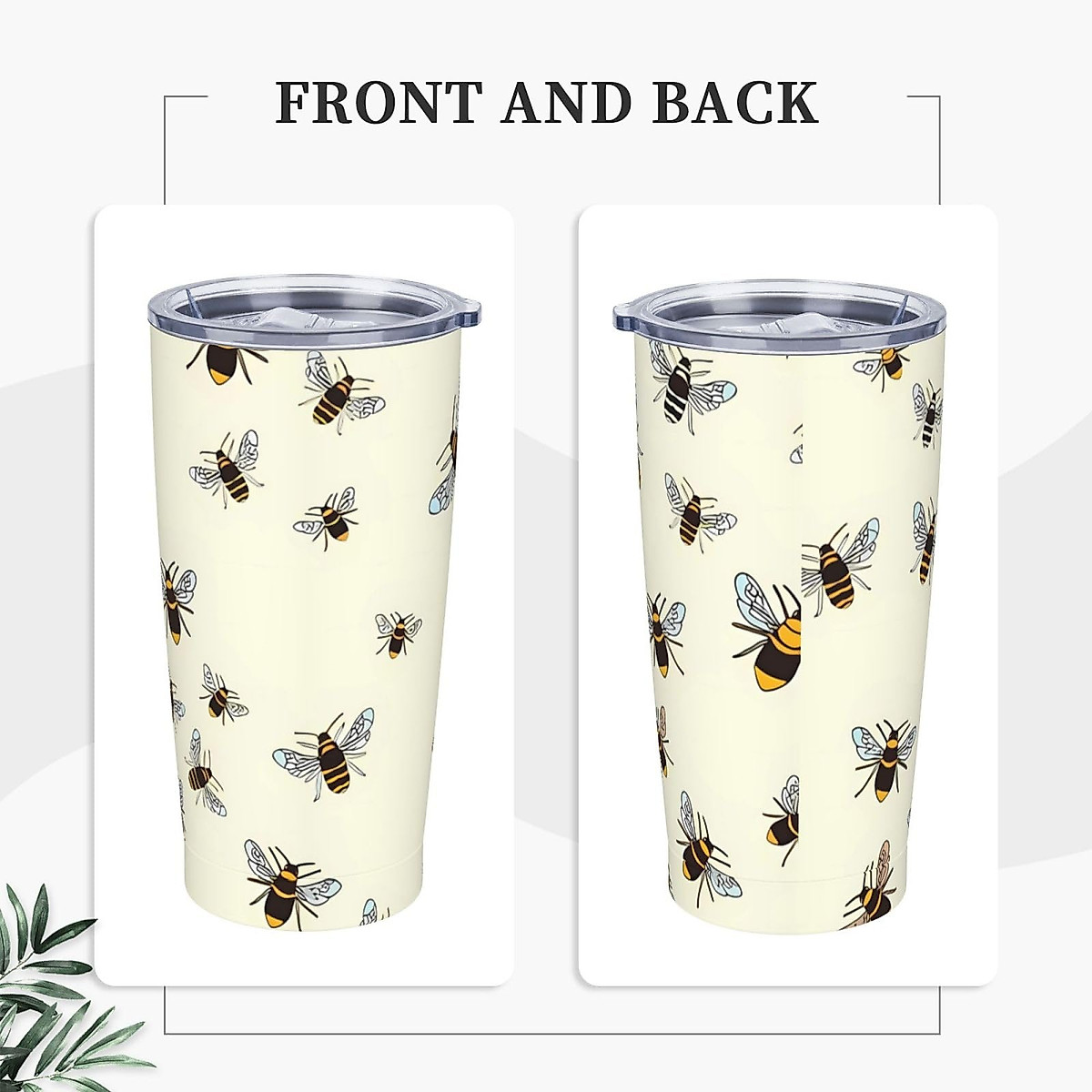 Bees Pattern 20oz Tumbler Stainless Steel Vacuum Insulated Double Wall Travel Tumbler, Durable Insulated Coffee Mug, Thermal Cup With Lid and Straw for Hot & Cold Drinks