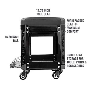 OEMTOOLS 24994 Workshop Creeper Seat, Rolling Stool with Tool Storage, Mechanic Stool for Garage Work, 280 lb Capacity