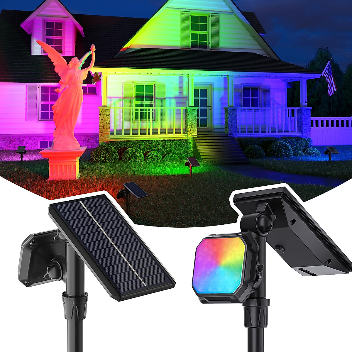 JSOT Solar Lights Outdoor Waterproof - Color Changing Spot Lights Outside, Solar Powered Spotlight Landscape Lighting Halloween Spotlights for Tree Garden Yard Pathway Driveway House Christmas