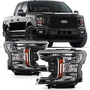 ACANII - For [Halogen Model] 2018-2020 Ford F150 Pickup Black Special Edition Headlights Headlamps Driver & Passenger