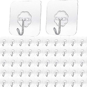 Adhesive Hooks - Transparent Reusable Utility Hooks Heavy Duty Wall Hooks 13lb(Max) Seamless Hooks Waterproof and Oil Proof for Kitchen Bathroom and Kitchen (50)