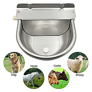 ZHEQOGZH Stainless Steel Automatic Waterer Bowl with Float Valve Upgraded Drain Plug and Braided Hose, Auto Float Water Bowl Dog Water Trough for Livestock Goat Pig Waterer