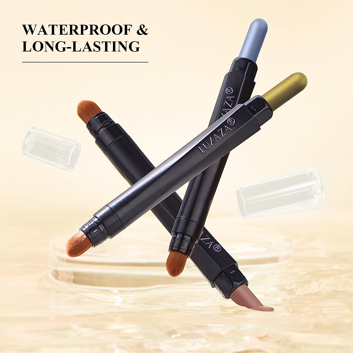 LUXAZA Cream Single Eyeshadow Stick with Blending Brush, Hypoallergenic Eye Shadow Stick Makeup, Pro Waterproof & Long Lasting Eye Brightener Stick, Eyeshadow Pencil Crayon Shimmer #180