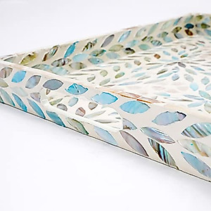 Handmade Serving Trays, Mother of Pearl Inlay Decorative Tray for Room Decor, Coffee Table Tray with Handles Set of 2 Length 16'' and 14'' Trays (TPSET-US)