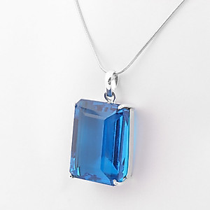 GEMHUB 120 Carat Blue Topaz Gemstone Pendant Without Chain, 925 Sterling Silver Emerald Shape Topaz Pendant Without Chain