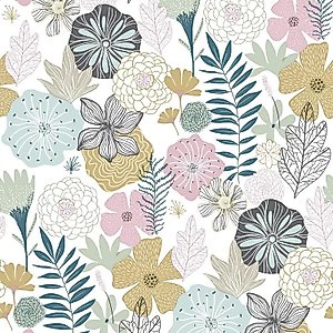 RoomMates RMK11328WP Pink Perennial Blooms Peel and Stick Wallpaper, Roll