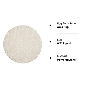 SAFAVIEH Florida Shag Collection Area Rug - 6'7" Round, Creme & Creme, Scroll Design, Non-Shedding & Easy Care, 1.2-inch Thick Ideal for High Traffic Areas in Living Room, Bedroom (SG455-1111)