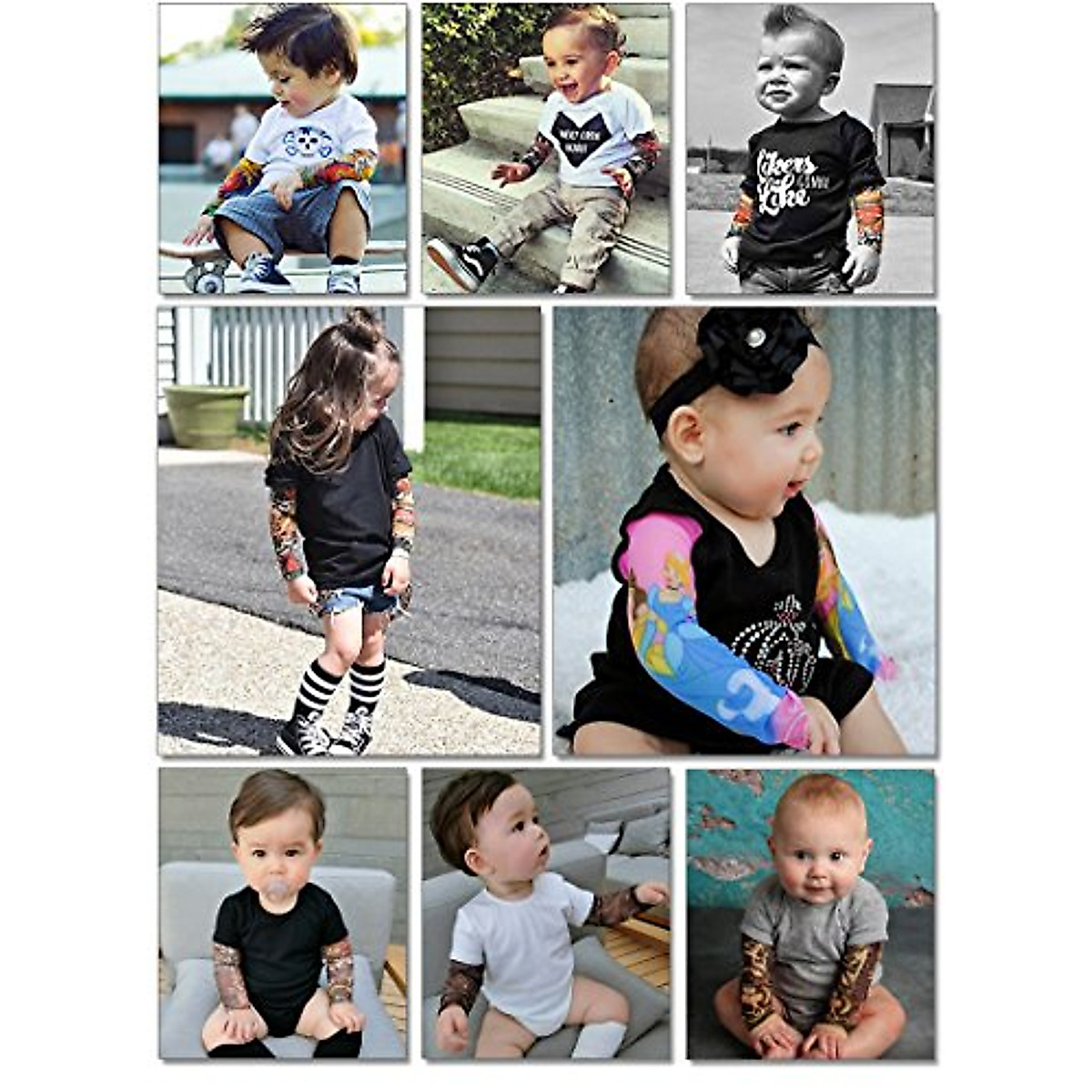 Acfun 6pcs Temporary Tattoo Sleeve for Kids Boy Girls, Fake Slip on Arm Sunscreen Sleeves for Outdoor Sports Riding Cycling, B
