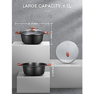 D.Perlla Stock Pot 6-Quart With Glass Lid, Nonstick Granite Aluminum Soup Pot, PFOA free, Dishwasher Safe and Oven Safe Cooking Pot, Induction Pot Compatible with all Stoves, Large Capacity for Stock