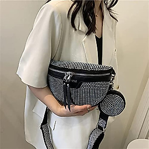Fashion Rhinestone PU Leather Waist Bag,Sparkle Evening Handbag Crossbody Bags Bling Shoulder Bags,Rhinestone Purse for Women (Silver)
