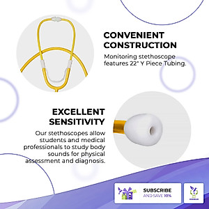 Dukal Pack of 10 Disposable Single Head Stethoscopes with 22” Y Piece Tubing. Single patient use. Stethoscope for Blood Pressure Readings, Home, Educational Purposes.
