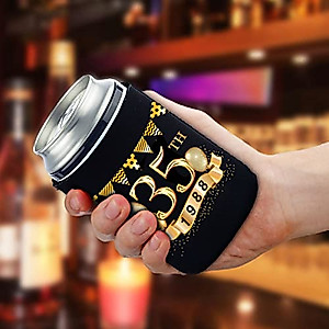 Yangmics 35th Birthday Can Cooler Sleeves Pack of 12-35th Anniversary Decorations- 1988 Sign - 35th Birthday Party Supplies - Black and Gold the thirty-fifth Birthday Cup Coolers