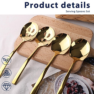 HANSGO Serving Spoons Set, 3 Serving Spoons and 3 Slotted Spoons, 9 Inch Stainless Steel Serving Utensils Set for Buffet Banquet Kitchen, Gold