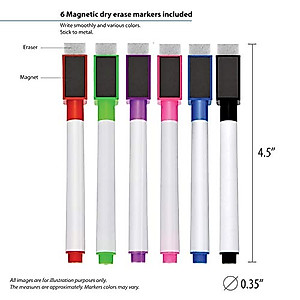 Deke Magnetic Dry Erase whiteboard 17x11. + 6 Dry Eraser Marker W/Erasers School Home Calendar Office Supplies. White Board Dry Wall, Fridge, Refrigerator Expo Small/Large Whiteboards for Refrigerator
