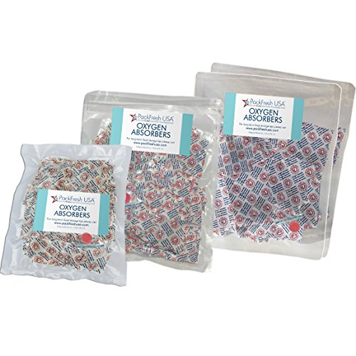 PackFreshUSA: Oxygen Absorber Combo - Contains 3 Sizes 50cc, 100cc, and 300cc- Food Grade - Non-Toxic - Food Preservation - Long-Term Food Storage Guide Included - 300 Pack (100 Count of Each Size)
