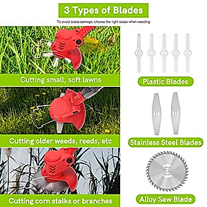 Xverycan Weed Wacker Cordless, 800W Electric Weed Eater, Garden Grass Trimmer with Battery, Charger, Wheels, Lightweight & Easy, Efficient Weeding, Red