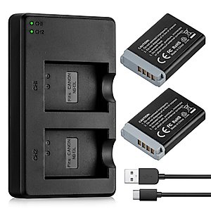 Powerextra 2-Pack NB-13L Battery and Rapid Dual USB Charger for Canon PowerShot G7 X Mark ii, G1 X Mark iii, G5 X, G7 X, G9 X, G9 X Mark ii, SX620 HS, SX720 HS, SX730 HS, SX740 HS Cameras