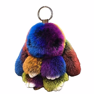 Unpafcxddyig Bunny Keychain Cute Soft Fur Keychain Car Handbag Rabbit Keyring,rainbow