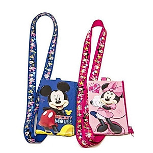 Disney Mickey and Minnie Mouse Drawstring Backpacks Plus Lanyards with Detachable Coin Purse and Autograph Books (Set of 6) (Pink - Dark Blue)